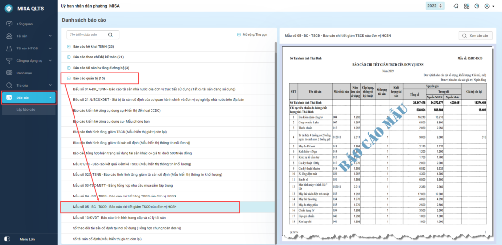 Mẫu số 05 – BC – TSCĐ: Báo cáo chi tiết giảm TSCĐ của đơn vị HCSN ...